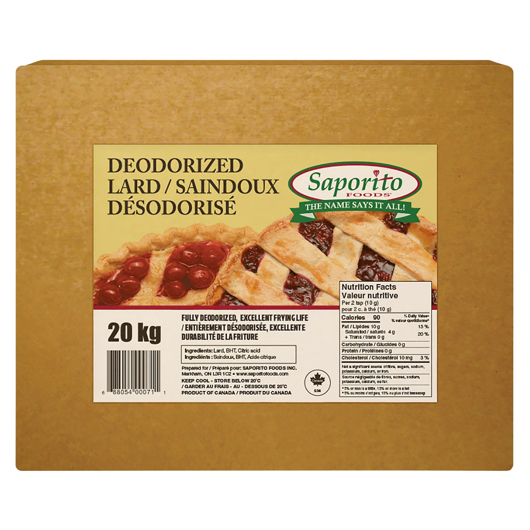 Saindoux désodorisé Saporito - 2 x 20 kg - Épicerie et produits alimen ...