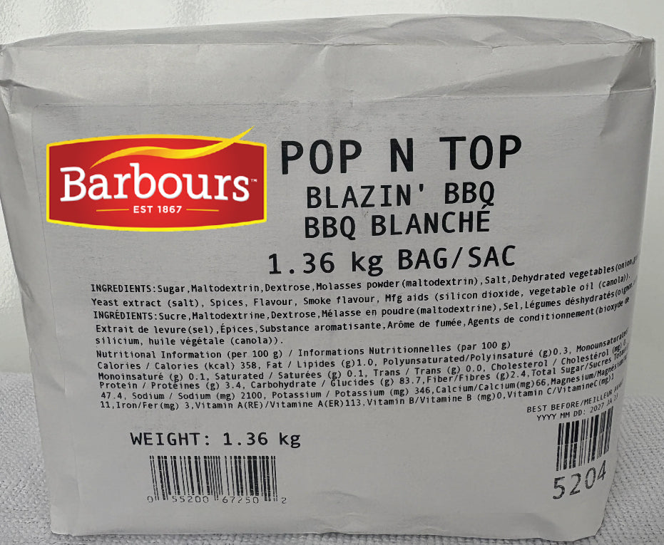 Pop N Top - Blazin’ BBQ - BBQ Blanche - Popcorn and Snacks Seasoning ...