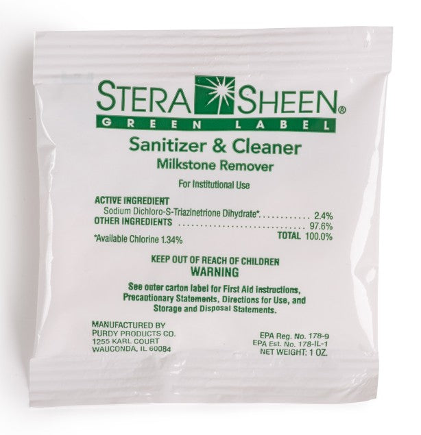 Stera-Sheen Green Label Sanitizer and Cleaner - 2 oz Packets, Box of 1 ...